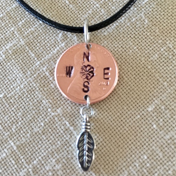 Artisan | Accessories | Artisan Stamped Penny Compass Feather Boho ...
